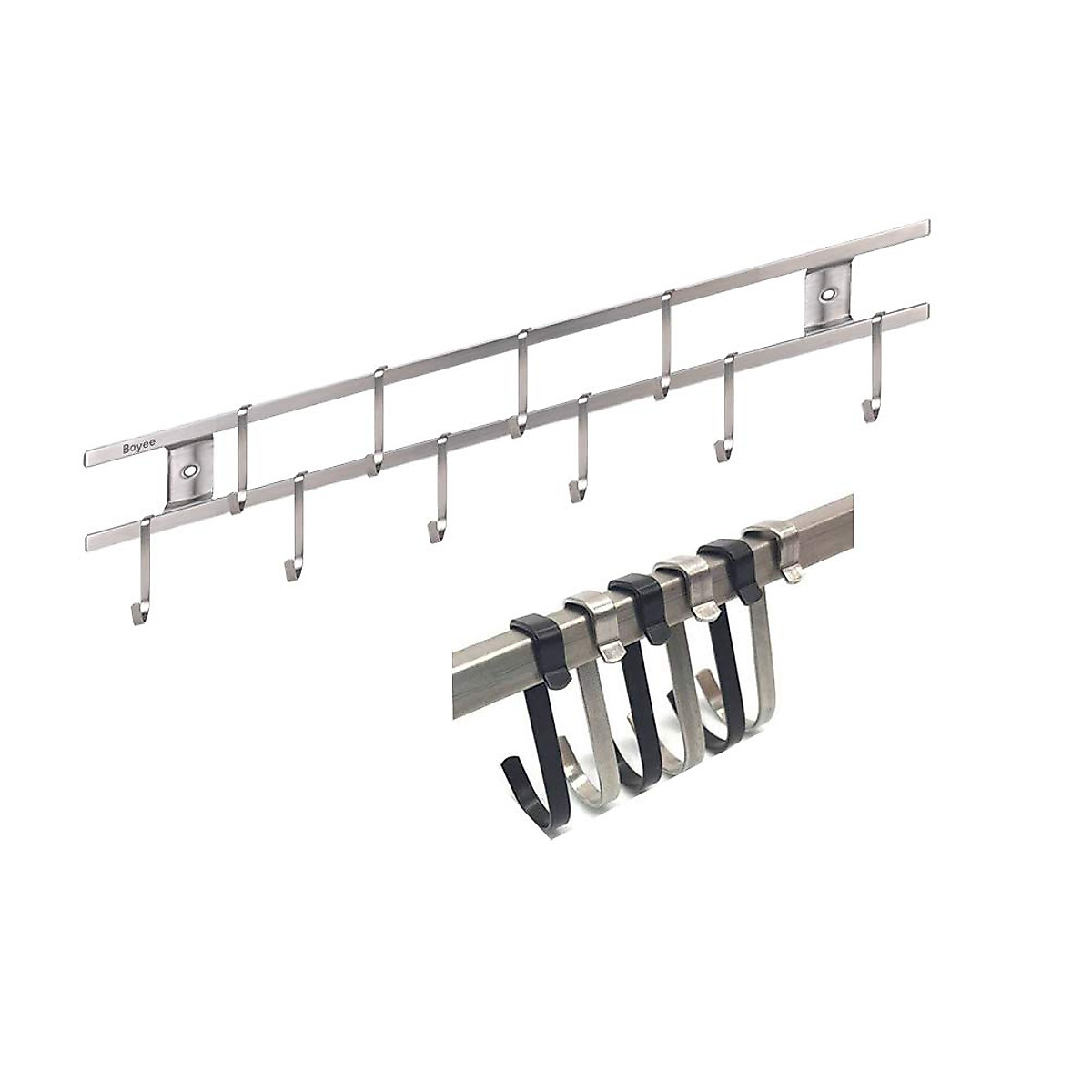 YOLLIT 24 Inch Stainless Steel Magnetic Knife Strip, with 10 Removable Square Hooks, Multi-use as Knife Holder, Utensil Rack, Cookware Rack, Cutting Board Rack, Space Saving Organizer for Kitchen