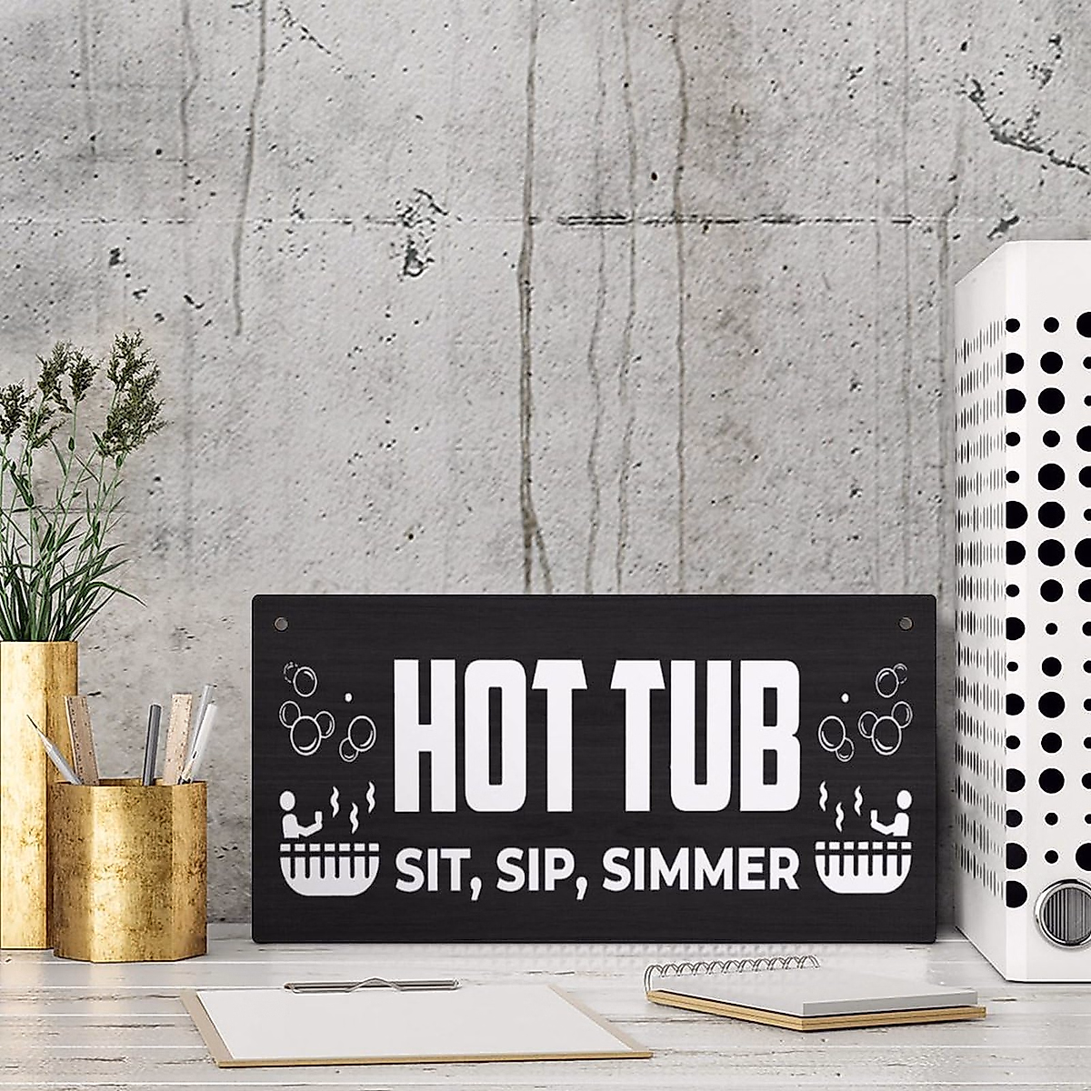 Hot Tub Sit Sip Simmer Wooden Hanging Sign Plaque Rustic Wall Art Decor For Home Decoration 12 X 6 Inches