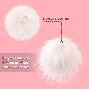 WILLBOND 24 Pcs White Faux Fur Pom Poms for Hats Faux Fluffy Pom Pom Balls with Elastic Loop 3.15" DIY Knitting Hat Pompoms for Keychains Shoes Scarves Bags Charms Crafts Accessories