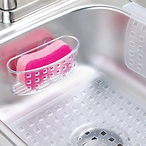 iDesign Plastic Sponge Holder Suction Cups Ideal for Kitchen Sinks and Bathroom Organization, 6.5" x 2.5" x 2.5", Clear