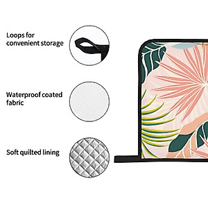 Oven Mitts and Pot Holders Sets 4 Piece, Boho Tropical Leaves and Flowers Pattern Oven Gloves Heat Resistant Non-Slip for Kitchen Cooking Grilling Baking