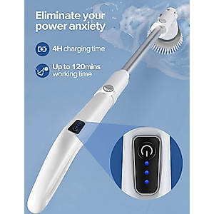 Electric Spin Scrubber, 2023 New Cordless Shower Scrubber with LED Display, Power Scrubber with Detachable Extension D-Shape Handle, Cleaning Brush for Bathroom Tile Tub Shower Grout