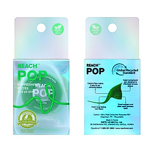 REACH POP Dental Floss, 3 Pack, Peppermint, Vegan Wax, Plaque Remover, PFAS-Free, Shred Resistant, Cruelty Free, Eco Friendly PCR Packaging Floss Holder, Dental Oral Care, for Adults & Kids, 54.6yd