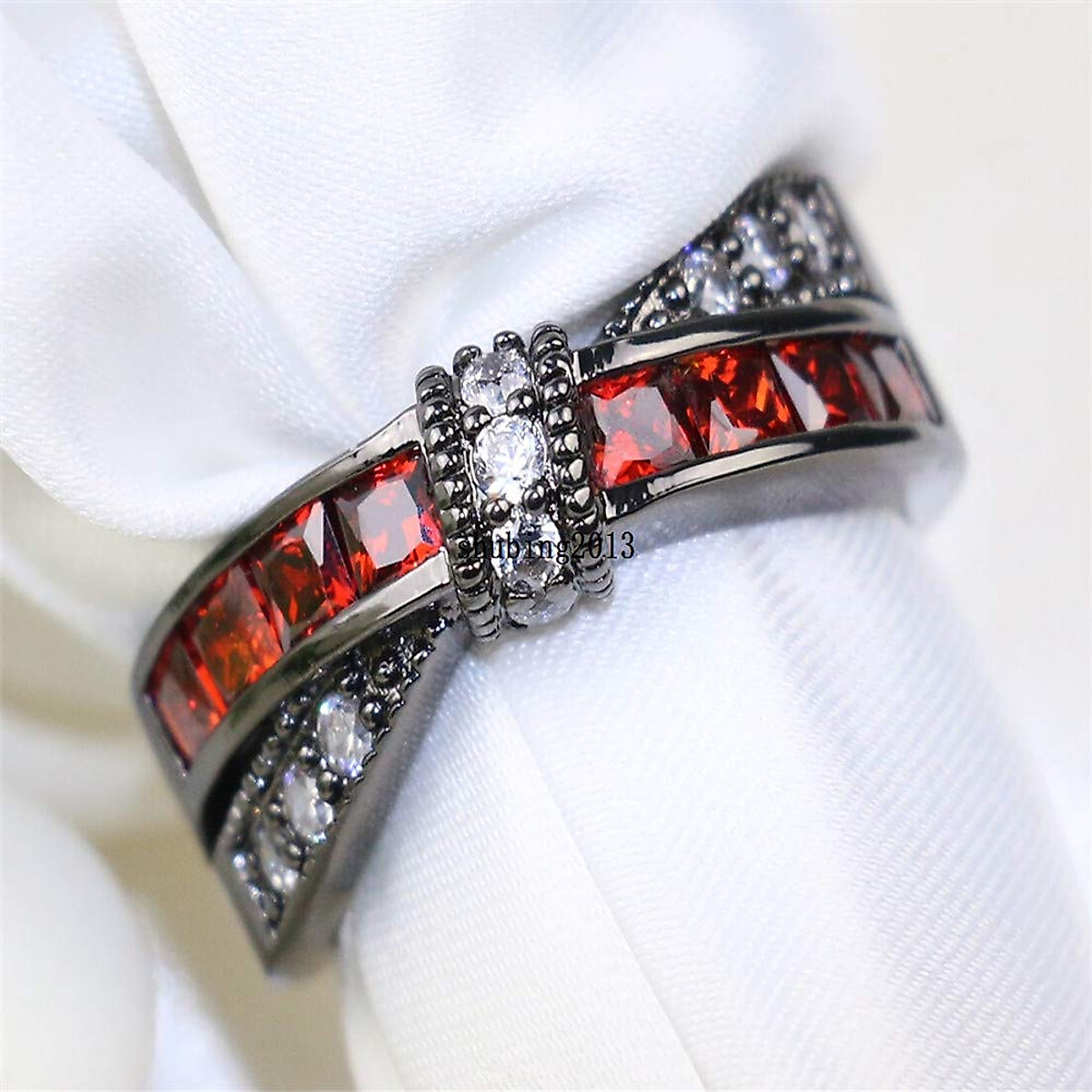 LOVERSRING Two Rings His and Hers Couple Ring Bridal Set His Hers Women Black Gold Filled Red Cz Man Tungsten Carbide Wedding Ring Band Set