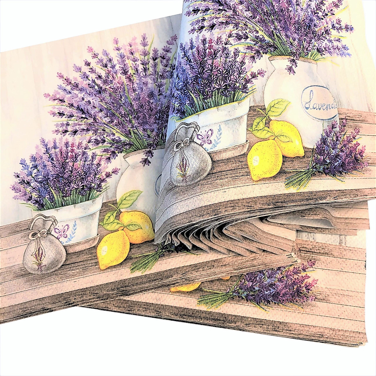 20-ct 13x13 Lavender Floral Napkins Decorative Napkins Mother's Day Napkins Disposable Floral Paper Napkins for Decoupage Floral Cocktail Lunch Dinner Napkins Paper Rustic Lavender Napkins in Pots