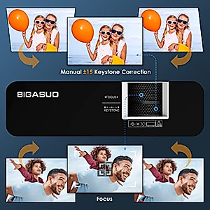 Native 1080P Bluetooth Projector - BIGASUO 250" Outdoor Movie Projector with Screen, Full HD Portable Home Theater Video Projector Compatible with HDMI, VGA, USB, Laptop, iOS and Android Smartphones