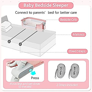INFANS 3 in 1 Baby Bassinet, Bedside Sleeper, Rocking Cradle, Easy Folding Portable Safer Co-Sleeping Crib with Height Angle Adjustable, Wheels Storage Basket Travel Bag for Infant Newborn (Pink)