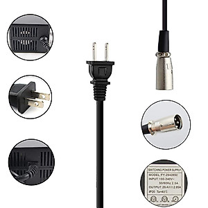 Abakoo 29.4V 2.85A UL Charger Power Supply Adapter for 29.4V 24V 7S only Lithium Battery Pack with 3-Pin XLR Male Connector