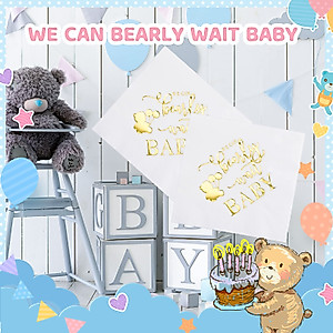 Crtiin 100 Pcs We Can Bearly Wait Baby Shower Napkins, Baby Shower Decorations for Boy, Bear Favors Napkins Cocktail Dessert Disposable Napkin Paper for Boy or Girl Party Supplies, White Gold