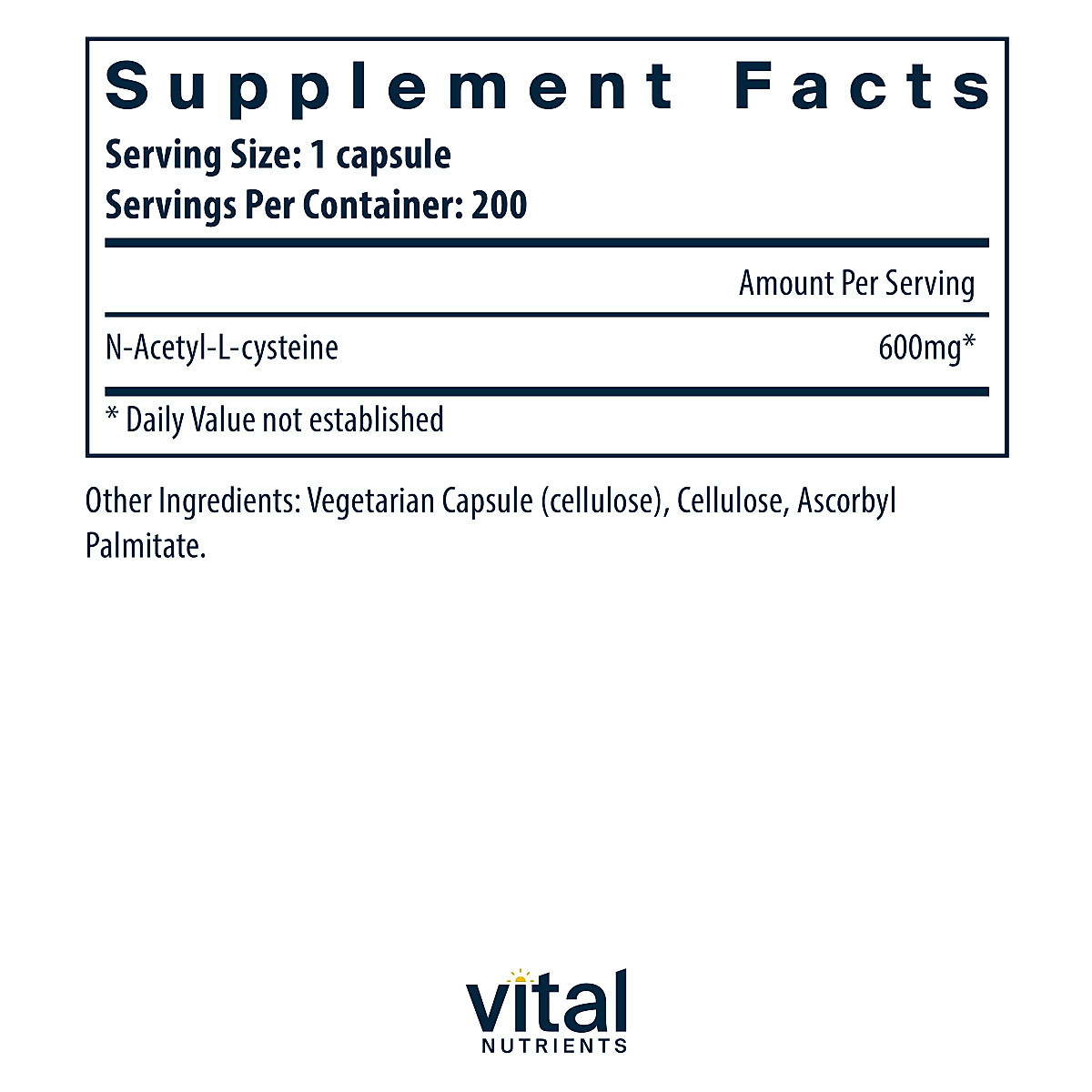 Vital Nutrients NAC 600mg | N-Acetyl Cysteine | Vegan NAC Supplement | Antioxidant for Sinus, Liver, Immune, and Respiratory Health* | Gluten, Dairy, Soy Free | 200 Capsules