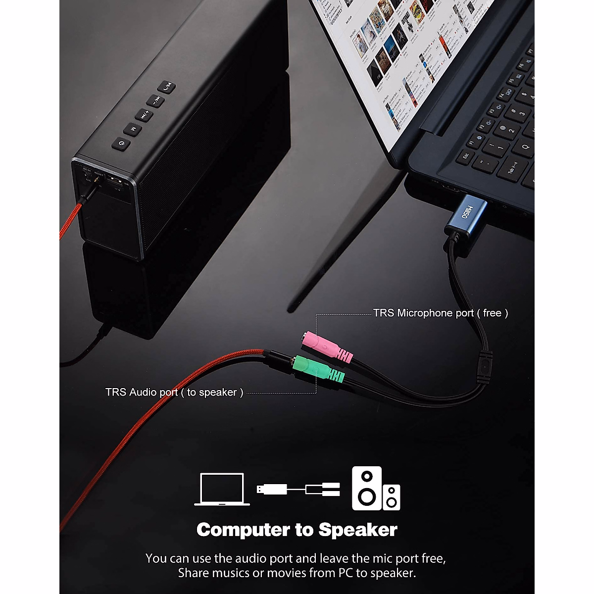 Bundle MillSO Headphone Mic Splitter, 3.5mm Headset Adapter 2 TRS Female to TRRS Male + MillSO USB External Sound Card Audio Adapter, USB to 3.5mm TRS Headphone and Microphone Stereo Jack Splitter