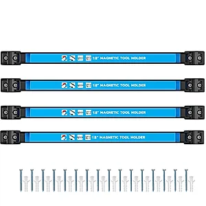 GREBSTK 18 IN Magnetic Tool Holder Strip Heavy Duty Magnetic Tool Bar Metal Tool Organizer Rack with Mounting Screws, 4PCS