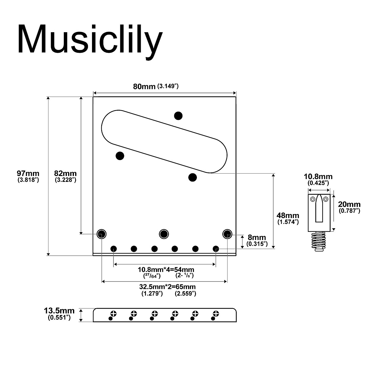 Musiclily Modern Guitar Telecaster Bridge Assembly with 6 Saddles for Fender Tele Style Electric Guitar Replacement, Chrome