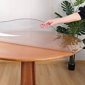RostiKong 42 Inch Round Clear Plastic Dining Table Protector PVC Tablecloth Cover Vinyl Table Cloths Pad Waterproof Wipeable Furniture Desktop Tabletop Pad for Kitchen Room Coffee Desk Blotter Pad Mat