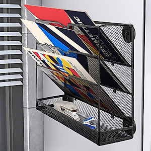 Paddsun 4-Tier Magnetic File Holder Wall File Organizer, Magnetic File Holder for Refrigerator, No Drilling Installation Magnetic Mail Holder for File Cabinets, Whiteboard for Office Home