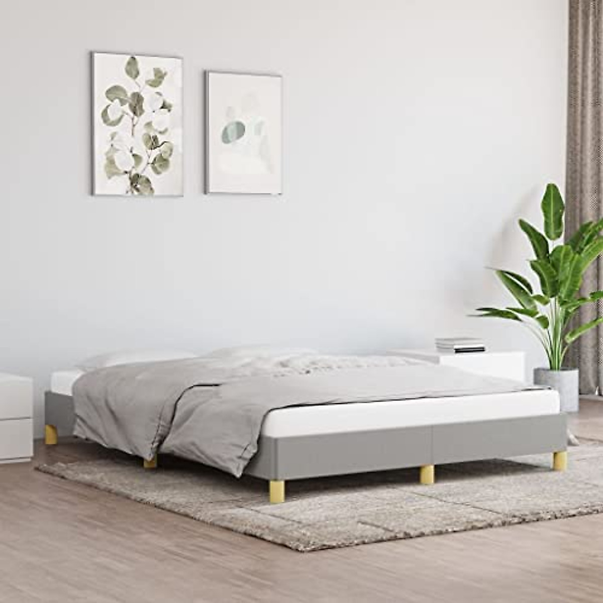 vidaXL Bed Frame Home Indoor Bed Accessory Bedroom Upholstered Wooden Double Bed Base Frame Furniture Light Gray 53.9"x74.8" Full Fabric