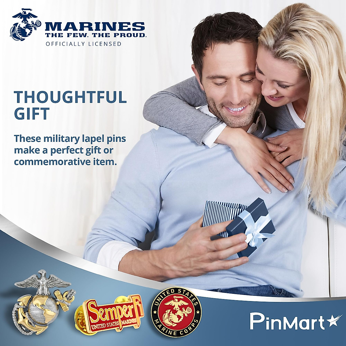 PinMart Officially Licensed U.S.M.C. Veteran 4-Piece Lapel Pin – Military Insignia United States Marine Corps Logo Pins – Gold Plated Enamel Brooch with Secure Clutch Back