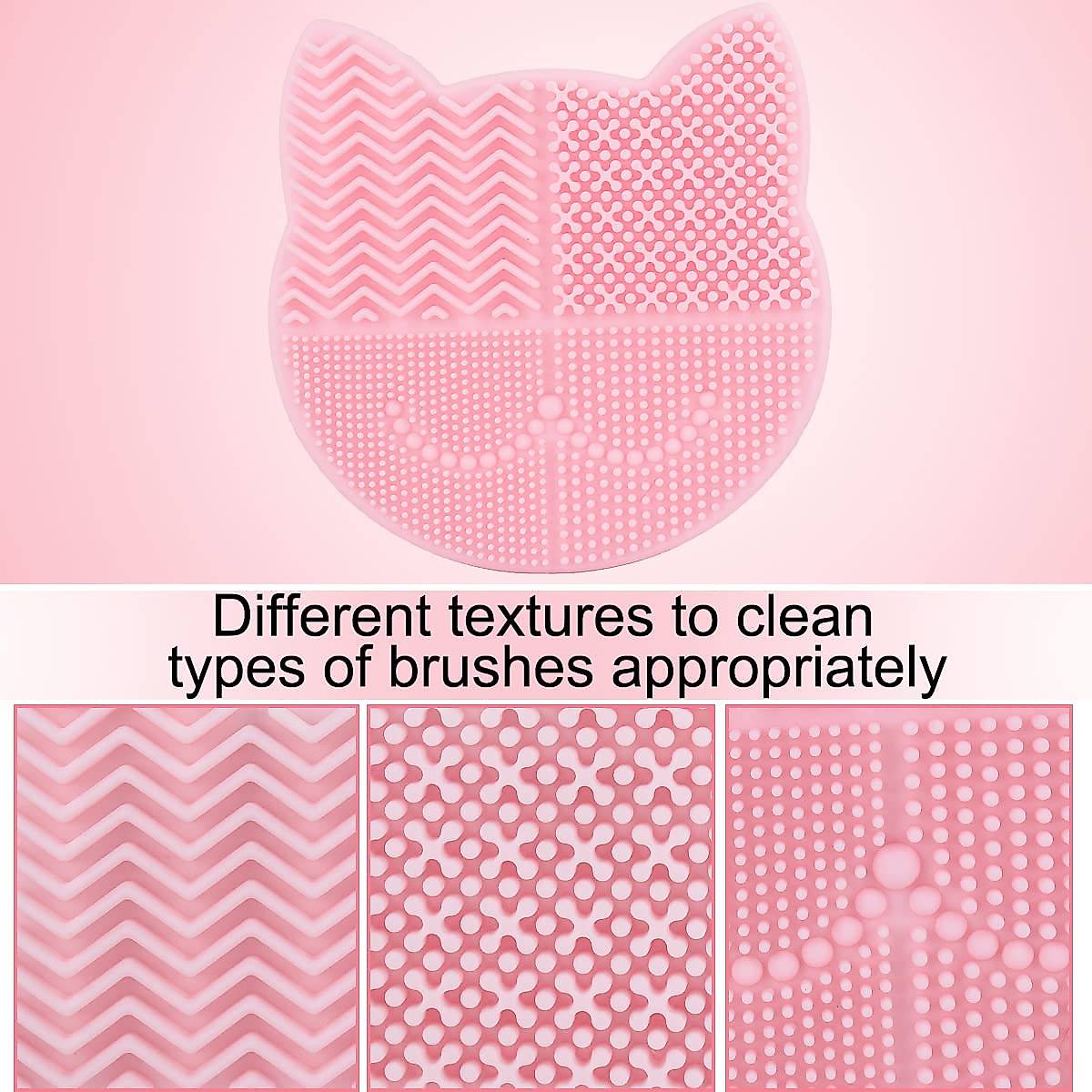2 in 1 Design Makeup Brush Cleaning Mat with Brush Drying Holder, Silicon Cat Shaped Brush Cleaner Pad & Cosmetic Brush Organizer Rack, Portable Washing Tool for Makeup (Pink)