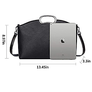 HESHE Genuine Leather Purses and handbags for Women Organizer Shoulder Bag Tote Top Handle Handbag Designer Ladies Crossbody Satchel (Black)