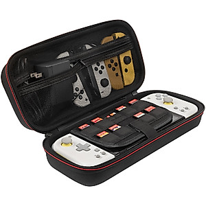 ButterFox Large Carrying Case for Hori Split Pad Compact, Fits Wall Charger, 10 Game Slot Holders (8 Physical + 2 digital), Compatible with Both Regular and OLED Switch - Black/Red