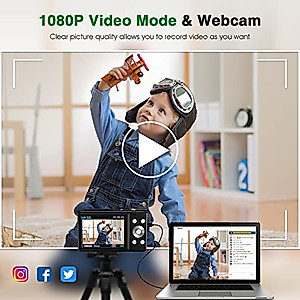 Digital Camera, Auto Focus Kids Camera,HOORUAN 1080P & 44MP Vlogging Digital Camera with 32GB Card, 16X Digital Zoom Compact Point and Shoot Camera, Portable Mini Kids Camera for Teens Students