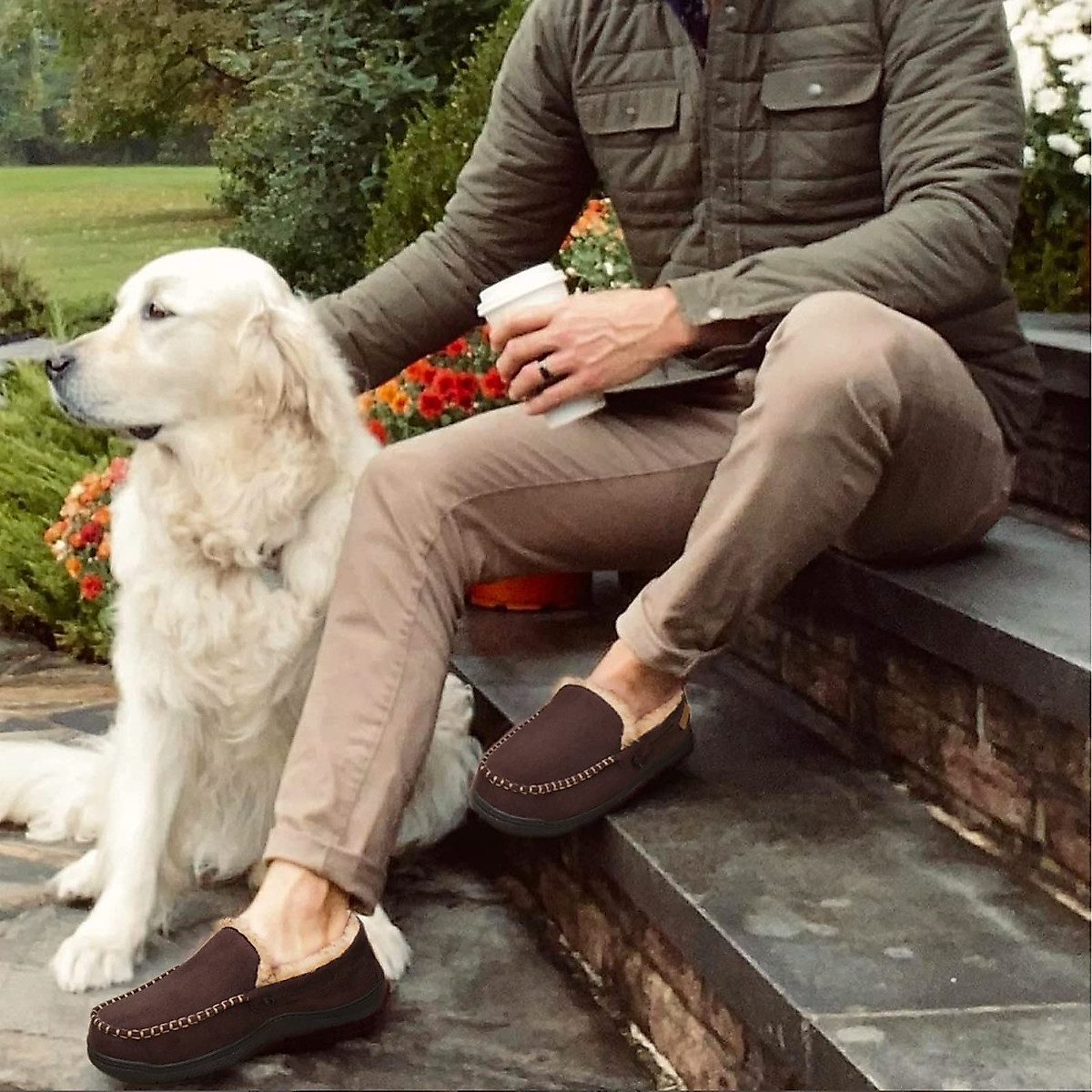 Zigzagger Men's Moccasin Slippers Memory Foam House Shoes, Indoor and Outdoor Warm Loafer Slippers, Grey, 12 M US