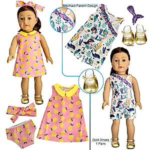 HOAKWA American Doll Clothes and Accessories for 18 Inch Doll, 18" Doll Clothes Dress, Total 19 Pcs Including 8 Sets of Clothing Outfits with Shoes, Underwear, Headband, and Cap (Not Include The Doll)