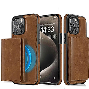 LOHASIC Compatible with Magsafe iPhone 15 Pro Max Wallet Case, Luxury Leather Detachable Credit Card Holder Slot Magnetic Pocket Phone Cases for iPhone 15 Pro Max 2023 New - Brown