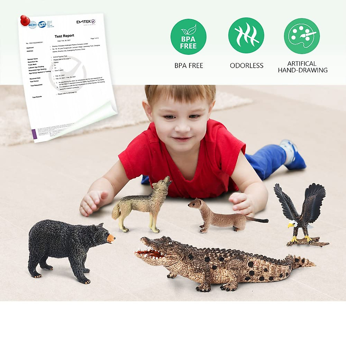 Volnau Safari Animal Figurines Toys 7PCS North America Figures Zoo Pack for Toddlers Kids Christmas Decoration Gift Preschool Educational Moose Wolf Bear Jungle Forest Woodland Set