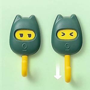 mogen886 Cute Cat Shape Wall Hooks,Plastic Creative Home Storage Utility Wall Decorations Hanger Holder for Hanging Hat Towel Backpacks Key Scarf Bags Green L