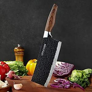 3PCS Chef Knife, Little Cook Chef Knife Set, Includes 7 inch Chef Knife, 7 inch Cleaver Knife and 4.5 inch Boning Knife, Premium Stainless Steel With Ergonomic Plastic Handle (Blackening technique)