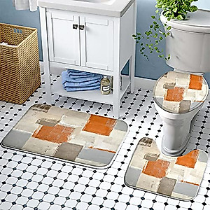 4Pcs Bathroom Shower Curtain Sets with Rugs,Modern Orange and White Painting Art Bathroom Sets with Shower Curtain and Rugs and Accessories