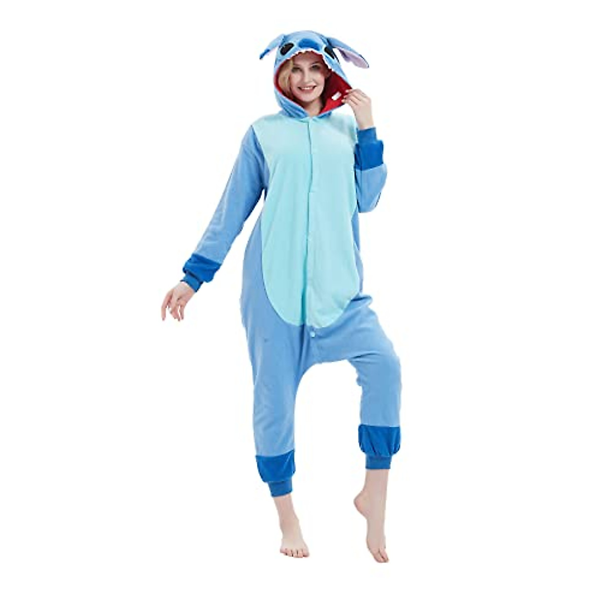 HvnTjvn Adult Onesie Stitch Animal Jumpsuit Unisex One-Piece Pajamas Cosplay Costume Sleepwear for Halloween christmas Women Men S