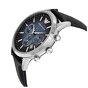 Emporio Armani Classic Chronograph Blue Dial Leather Strap Mens Watch AR2473