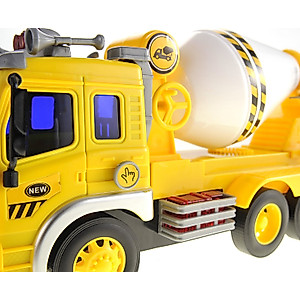 PowerTRC Push & Go Friction Powered Cement Truck Toy with Light and Sound | Realistic Play Mixer Construction Tanker Truck Toy Gift for Boys and Girls