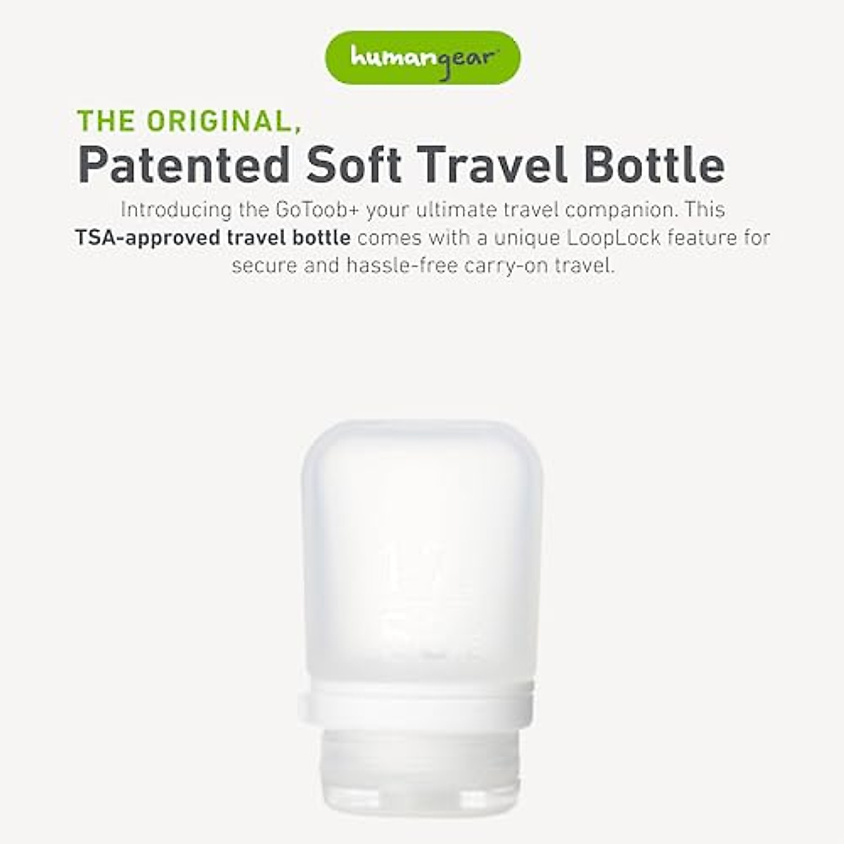 humangear GoToob+ (Small) | Refillable Silicone Travel Bottle | Locking Lid | Food-Safe Material | Clear, Small (1.7 fl.oz; 53ml)
