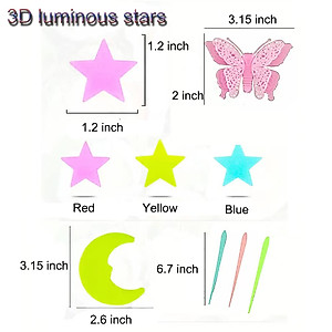 Glow in The Dark Stars Sticker for Wall Ceiling, 266 Pieces 3D Glowing Stars and Moon for Kids Bedroom, Glow in The Dark Stars Sticker Create Glittering Stars, Room Decorating Stars