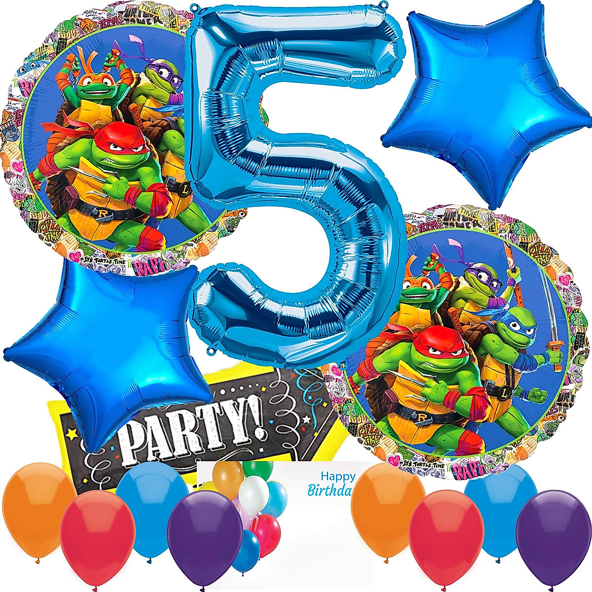 Anagram Licensed Birthday Balloons, for TMNT Teenage Mutant Ninja Mayhem Turtles Theme Collection, Party Accessory, Multicolor, 5th Birthday, Various
