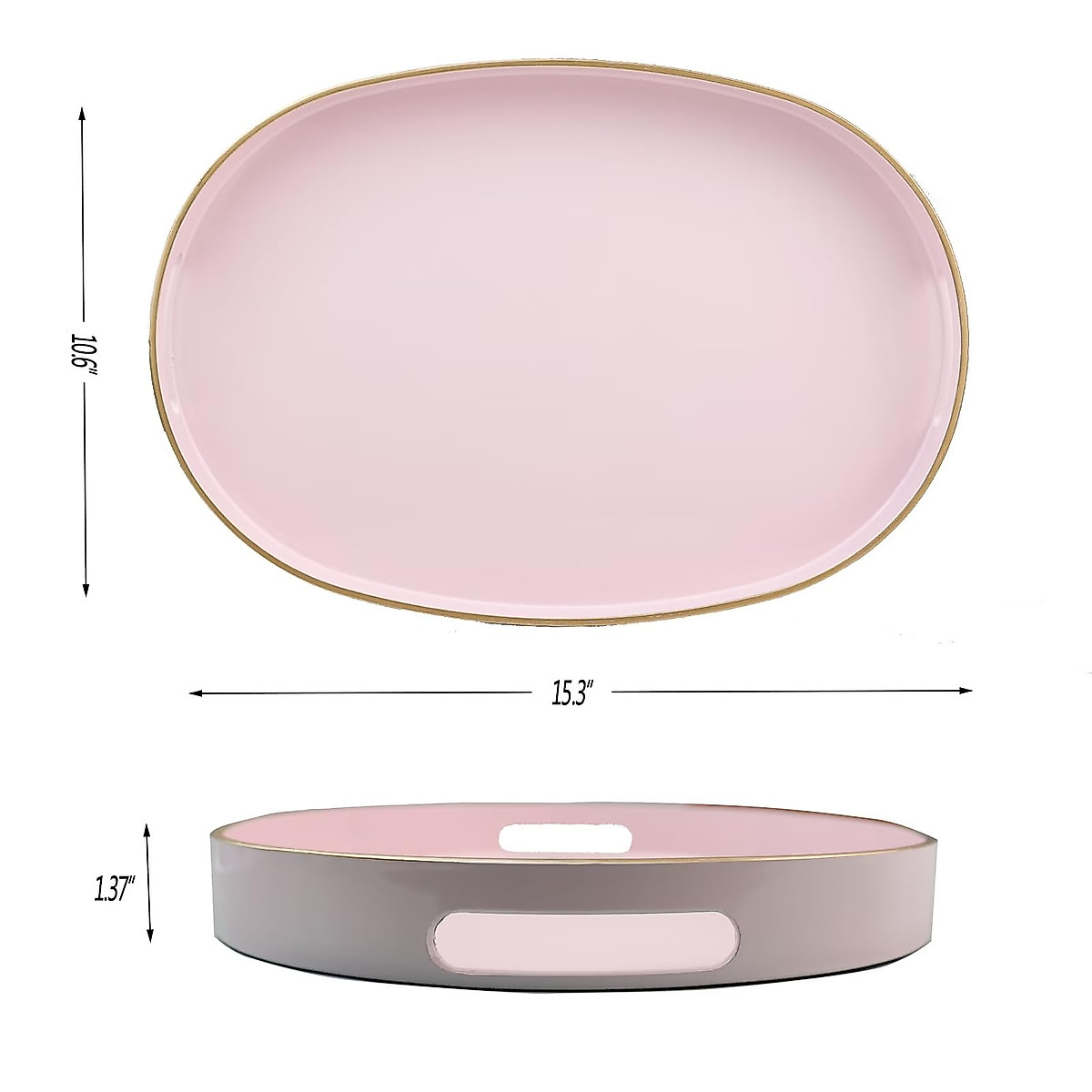 Omuriko Pink Oval Decorative Tray with Handles, Versatile Serving Tray for Coffee Table, Ottoman, Ideal for Serving, Displaying, Organizing