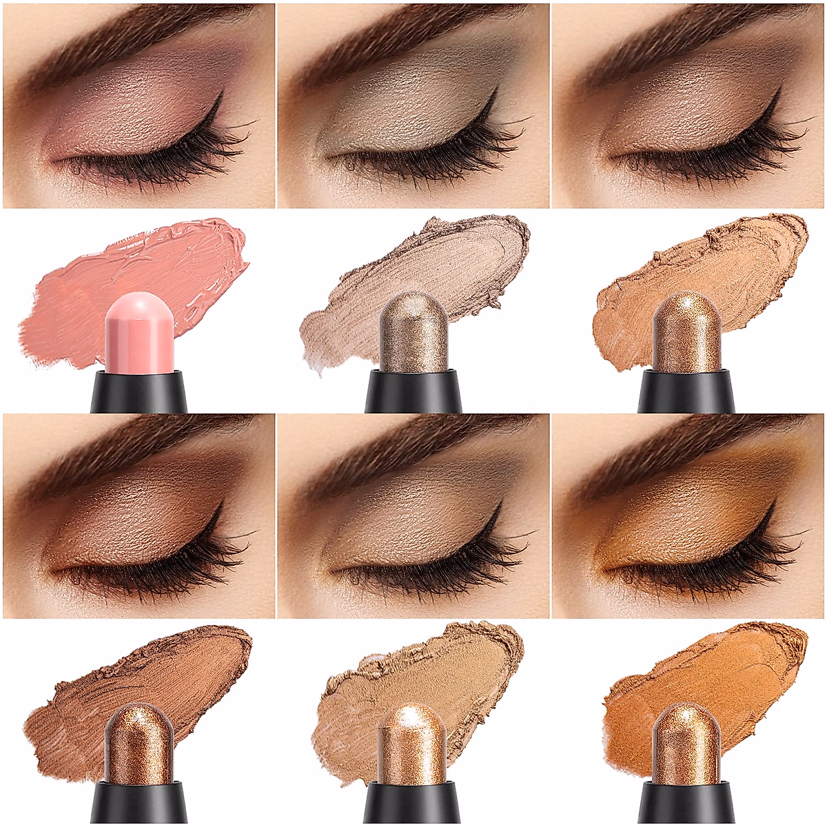 Mabox Eyeshadow Stick 3Pcs - Neutral and Brown Metallic Eye Shadow Stick Makeup - Creamy & Waterproof Eyeshadow Brightener Pencil for Smoky, Luminous and Metallic Eye Makeup