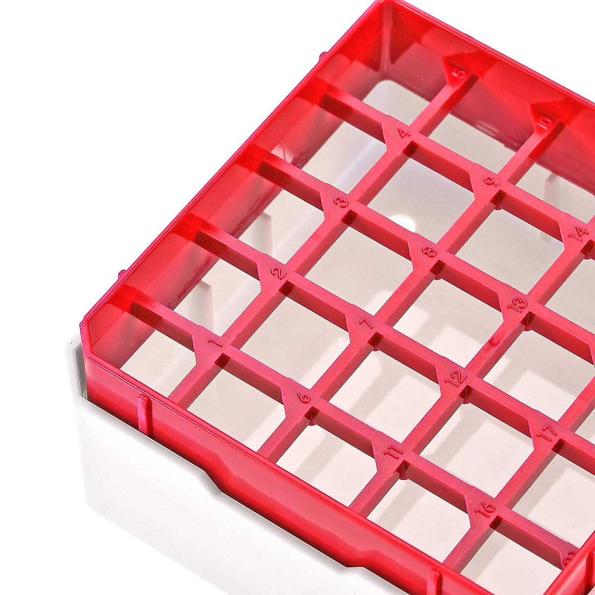 uxcell Centrifuge Tube Freezer Storage Box 25 Places Waterproof Polypropylene Cryogenic Holder Rack for 1.8/2ml Microcentrifuge Tubes Vials Samples, Red Pack of 4