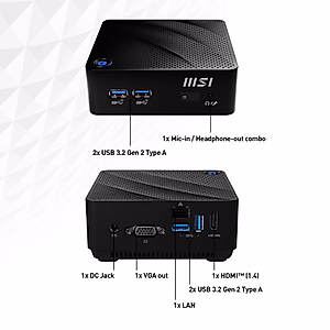 MSI Cubi N Mini PC: Intel Pentium Silver N6000, 4GB DDR4 (1x4GB) 2666MHz, 128GB SSD, WiFi 6, BT 5.2, Energy Efficient, Black, Windows 11 Pro: JSL-078US
