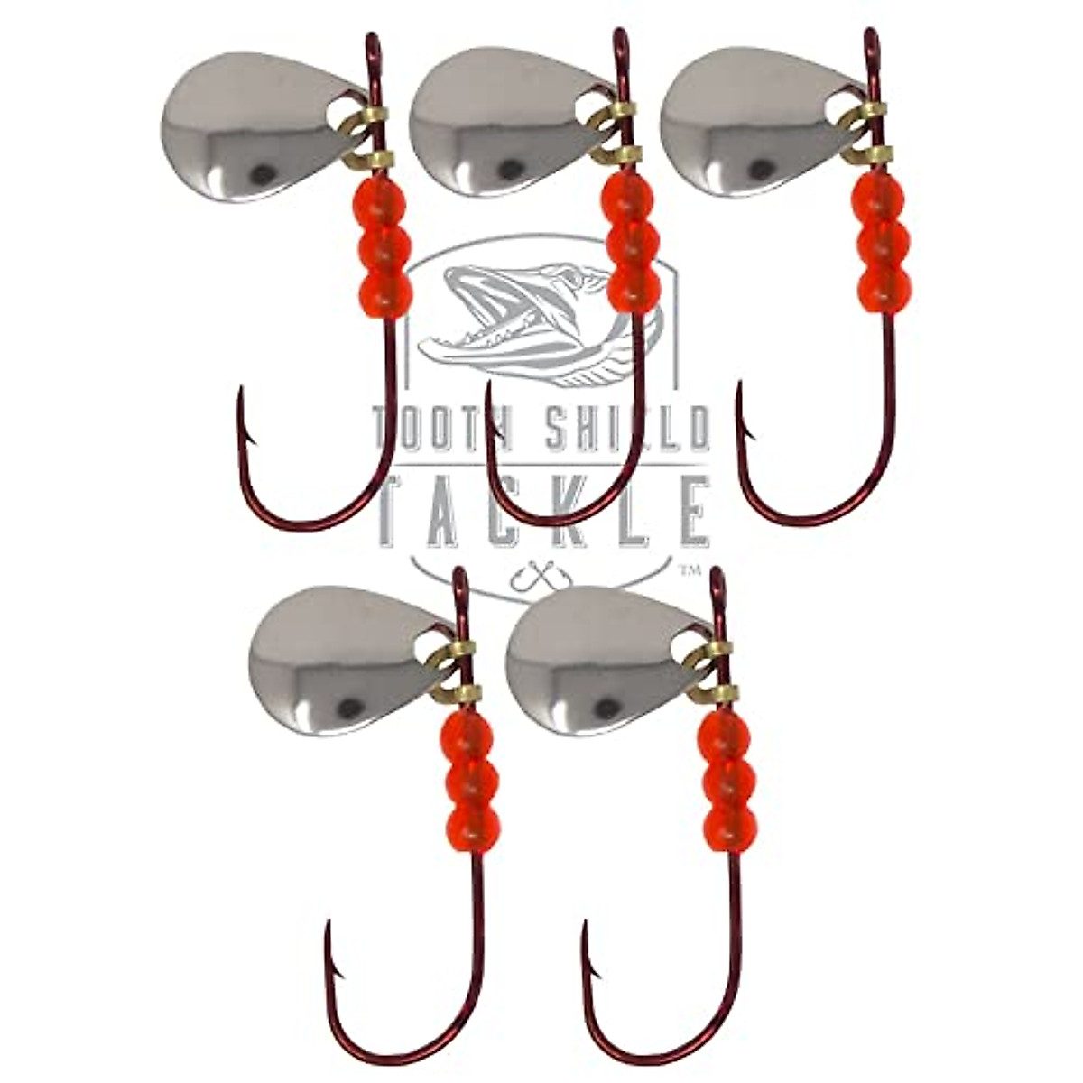 Tooth Shield Tackle Ice Fishing Deadstick Charmer Hook Tip-Up Rig / Tip Down Hook Rig Walleye Crappie Perch Jig [Red Salmon Red] 5 Pack (Hook Size:4)