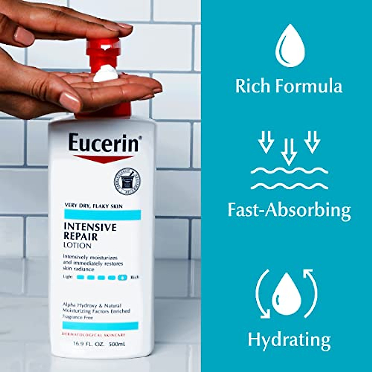 Eucerin Intensive Repair Body Lotion, Lotion for Very Dry Skin, 16.9 Fl Oz Pump Bottle