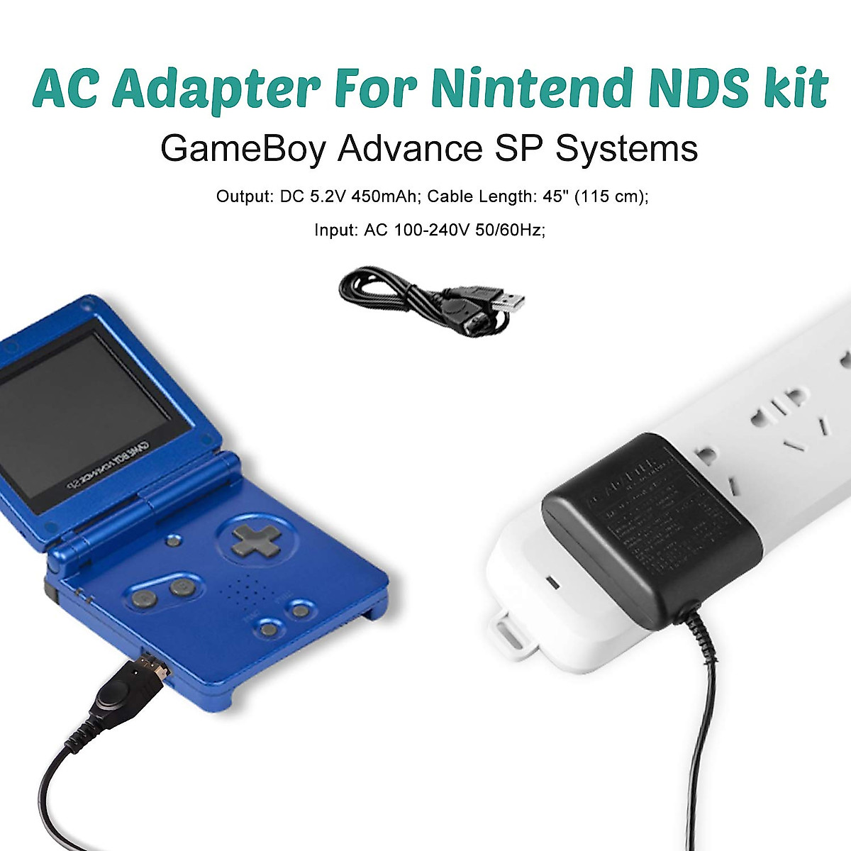 Charger Kits for Gameboy Advance SP, AC Adapter Supply Charger and USB Charging Cable for GameBoy Advance SP (GBA SP) and Nintendo DS