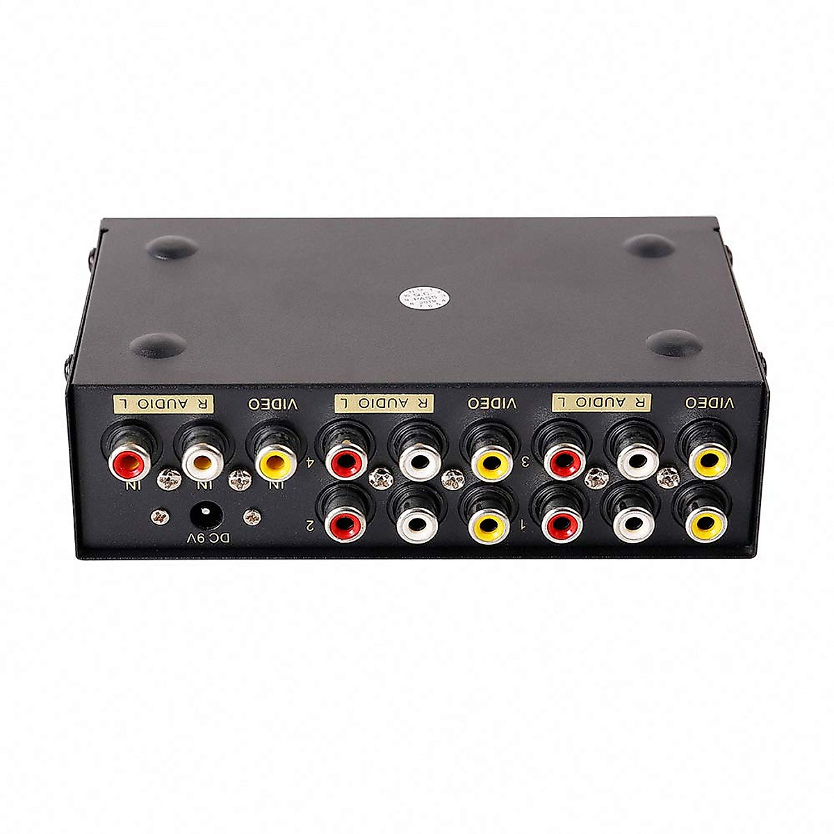 DTECH Powered 4 Way 3 RCA Splitter Box 1 in 4 Out Composite Video Audio Distribution Duplicator with Power Adapter