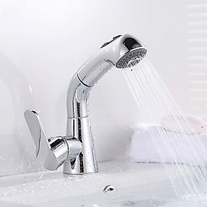 Mixer Tap Modern Bathroom Bath Shower Faucet Basin Pull Out Adjustment Dual Sprayer Tap Kitchen Sink Rotation Nozzle Cold Hot Mixer Tap Deck Bathtub Shower Water Faucet