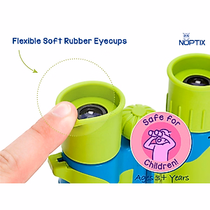 Binoculars for Kids, Girls or Boys Real Kids Binoculars in Vibrant Green Blue - includes Sticker Book with 40 Bird Species - Kids Toys Small Binoculars, Toddler Binoculars