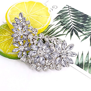 LAXPICOL Vintage Clear Austrian Crystal Flower Leaf Bouquet Clusters Large Big Brooch Pin for Women Wedding Broach