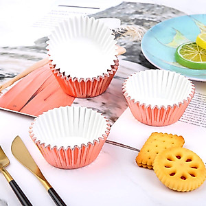 URATOT 100 Pieces Foil Metallic Cupcake Liners Muffin Wrappers Foil Baking Cups Muffin Paper Cases, Rose Gold